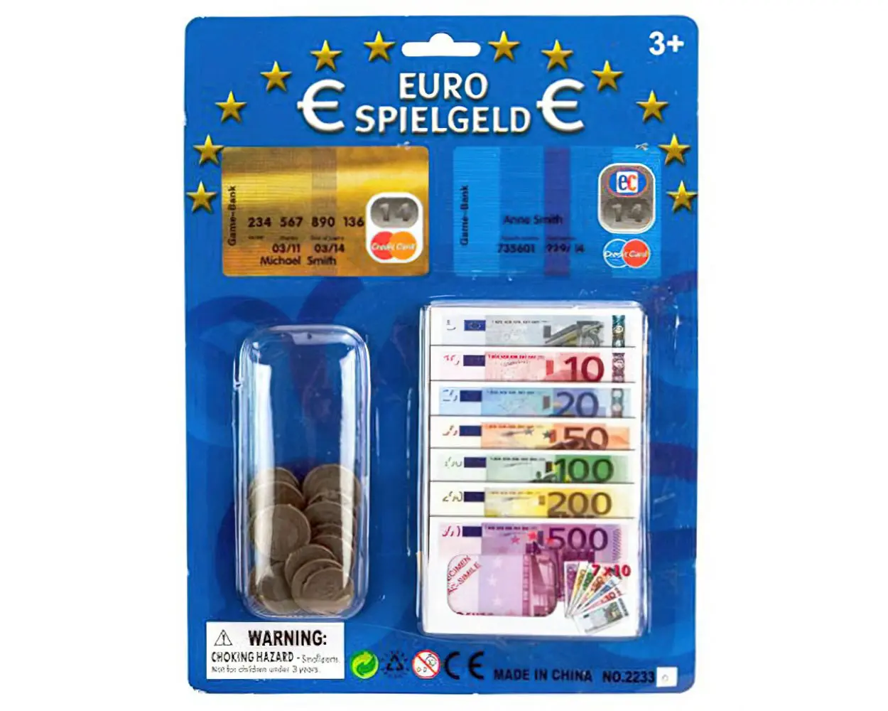 Žaisliniai pinigai eurai su mokėjimo kortelėmis