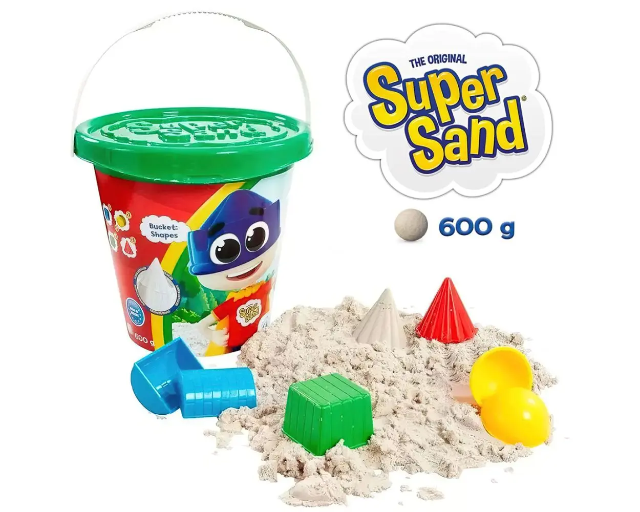 Kinetinis smėlis su priedais žaliame kibirėlyje „Super Sand”