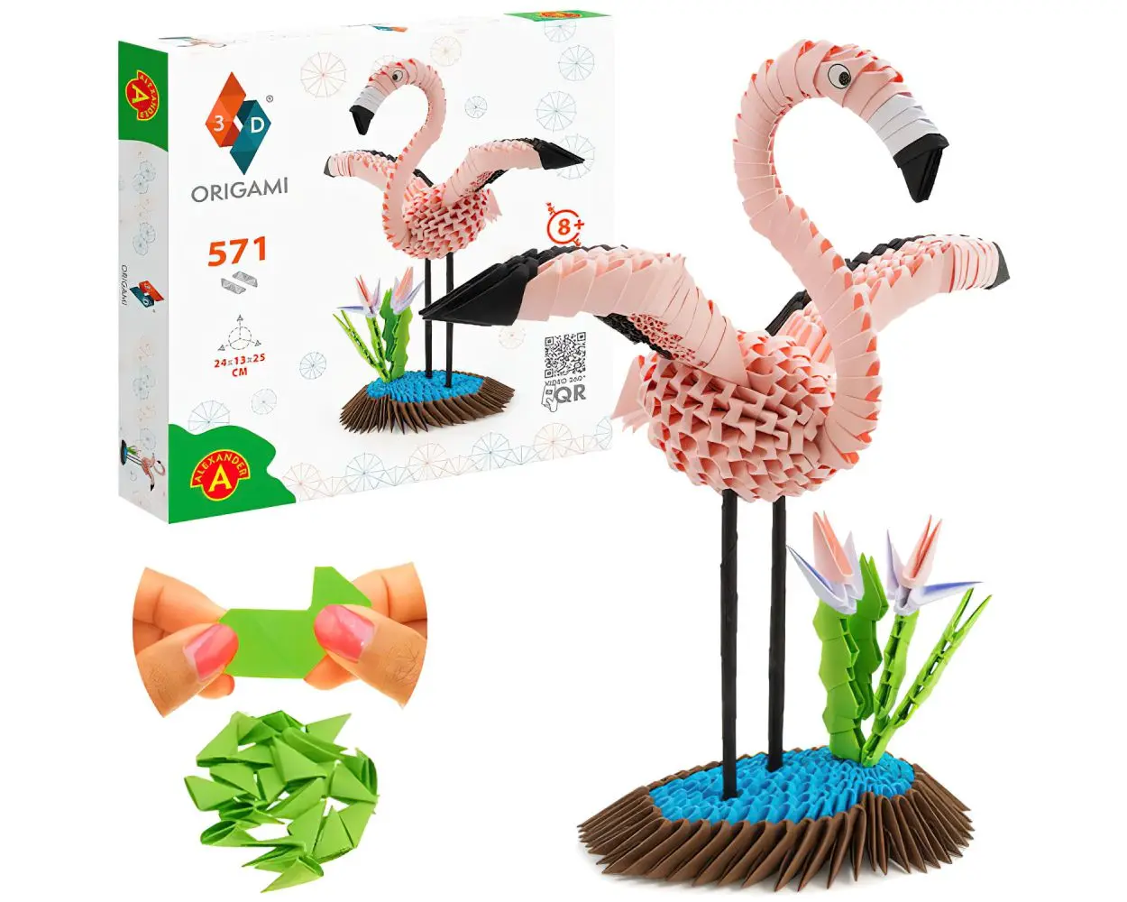 Origami lankstymas vaikams „Flamingas”, Origami 3D