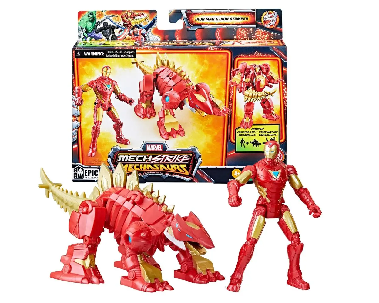 Geležinio Žmogaus figūrėlė ir transformuojamas dinozauras „Marvel Mech ...