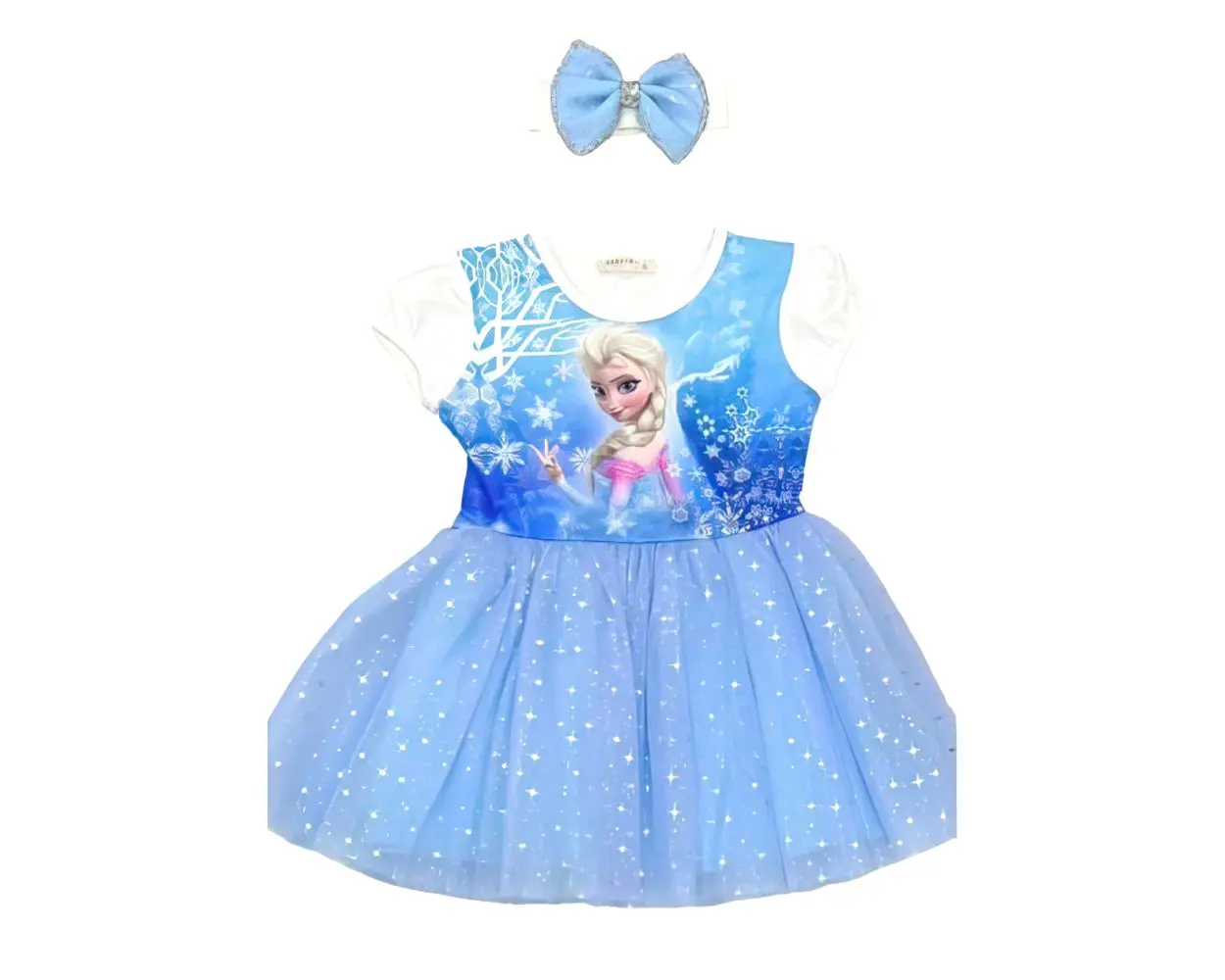 Suknelė mergaitei su galvos juosta „Frozen”, žydra