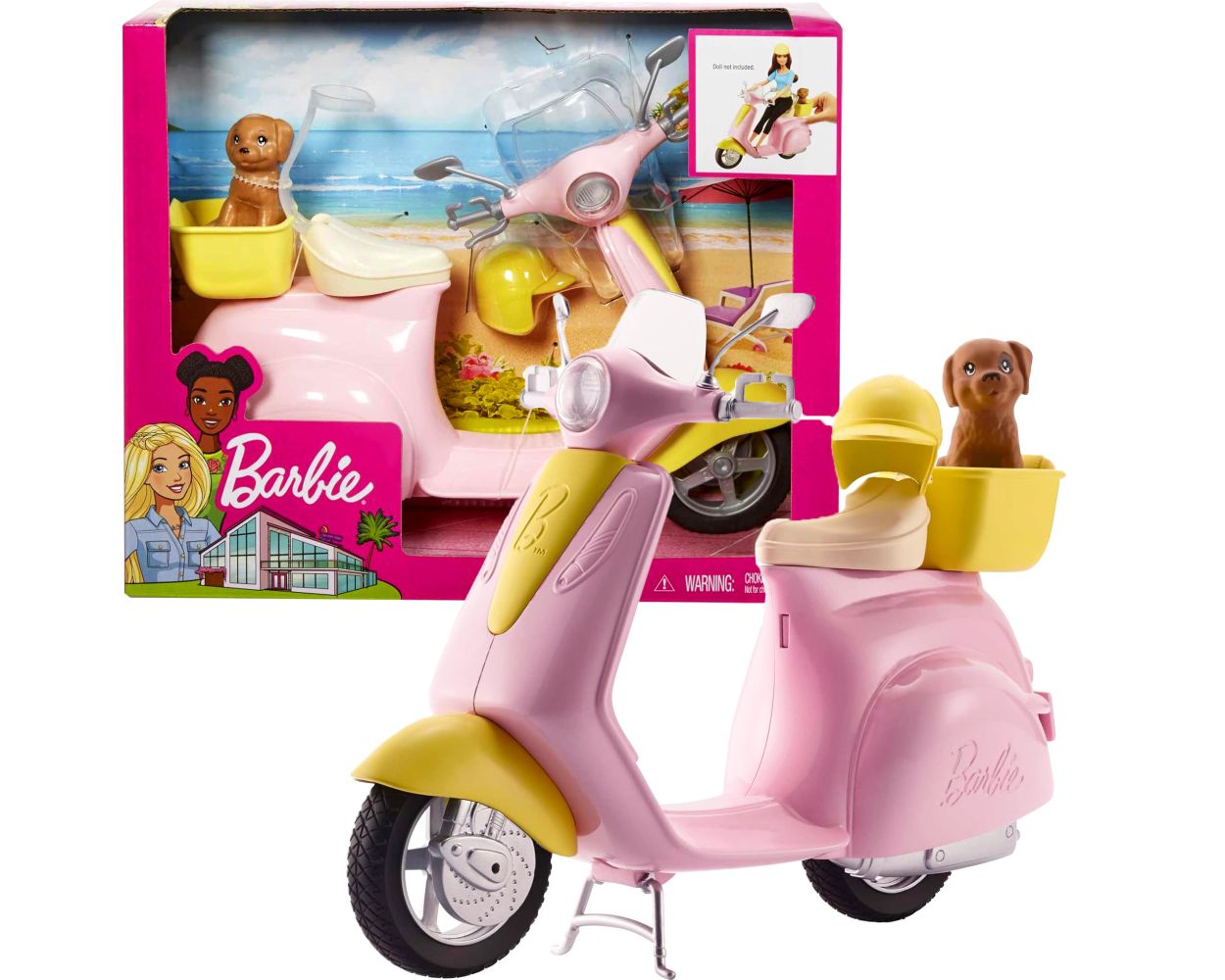 Barbie motoroleris lėlei su šuniuku ir šalmu, FRP56